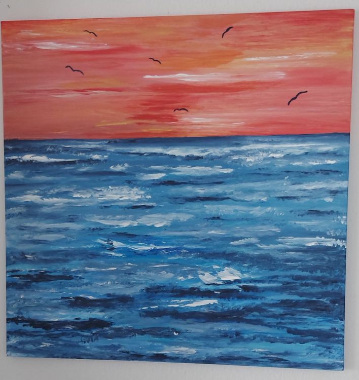 Gemälde Abendstimmung am Meer von mir selbstgemalt 80×80 | Kaufen auf Ricardo