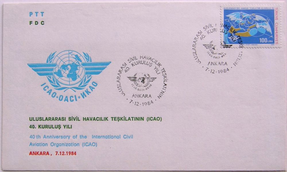 original HANS ERNI ICAO FDC 1984 Türkiye (Neu (gemäss Beschreibung)) in Lohn-Ammannsegg für CHF ...