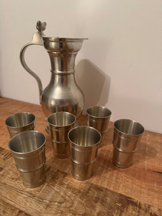 Zinnkrug-Set, Krug mit 6 Bechern, Vintage, Top Zustand (Gebraucht) in ...