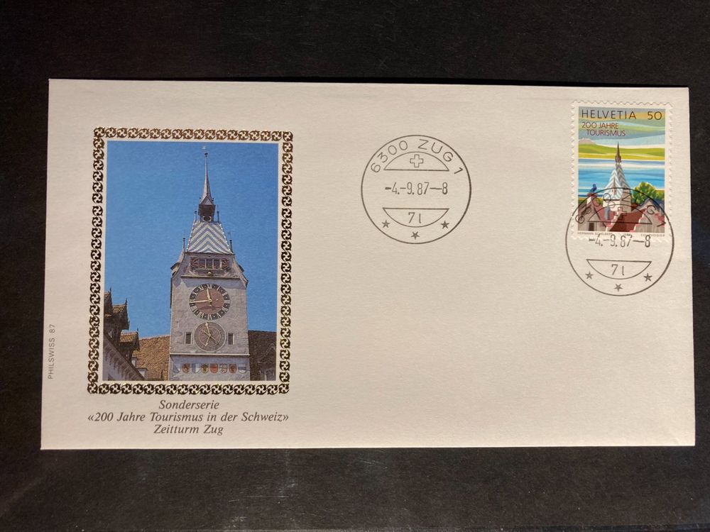 CH 1987 FDC 200 J. Tourismus Zeitturm Ortsstempel Zug (Gebraucht) in Liestal für CHF 1 – mit ...
