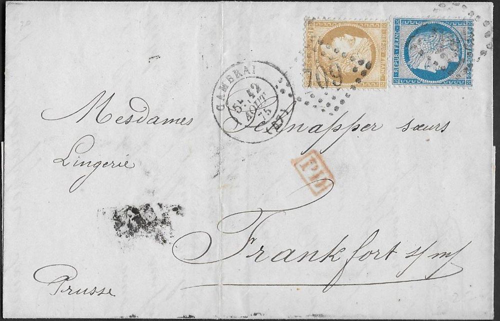 1875 PD Brief o CAMBRAI-FRANKFURT Cérès 15c + 25c Top ab 1.- (Gebraucht ...