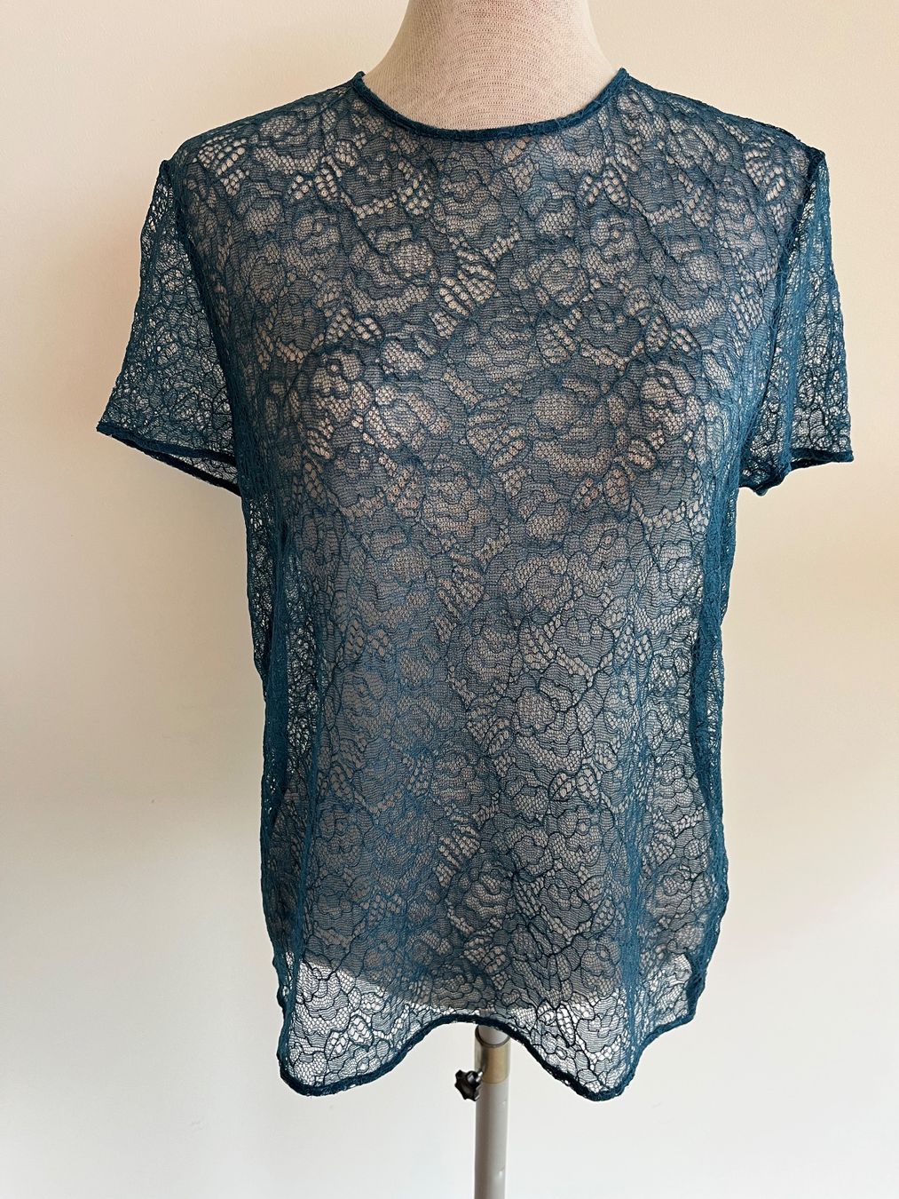LA PERLA Spitzen-Shirt petrolblau, Grösse S-M - 159 Euro NEU (Neuf avec ...