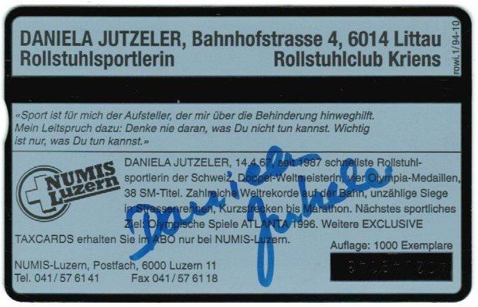 Taxcard 402L_49143 Daniela Jutzeler ungebraucht RS signiert (Neu ...