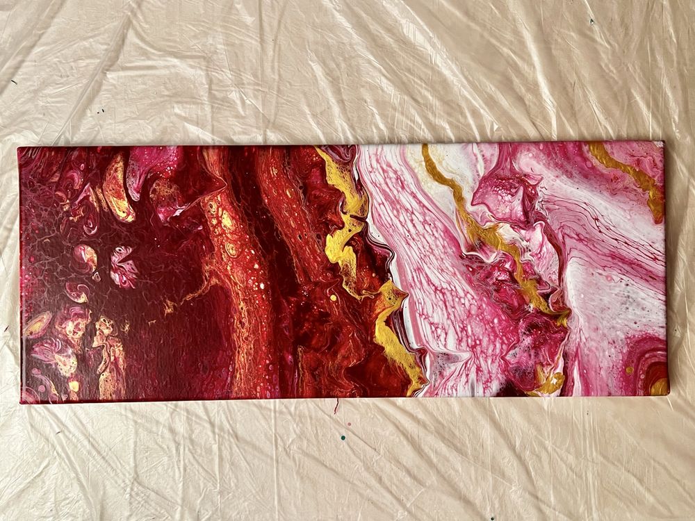 Original Pouring Bild - Rot, Gold, Weiss - 20x50 cm (Neu (gemäss Beschreibung)) in Othmarsingen ...