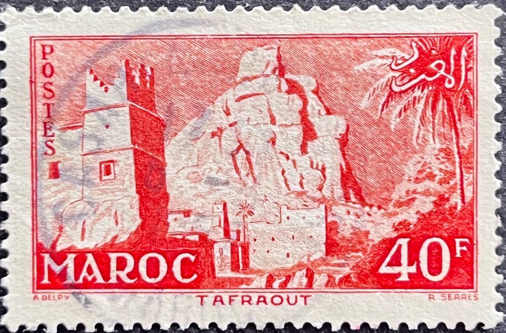 Francobollo raro Marocco Tafraout 40F rosso A.Delpy R.Serres (Gebraucht ...