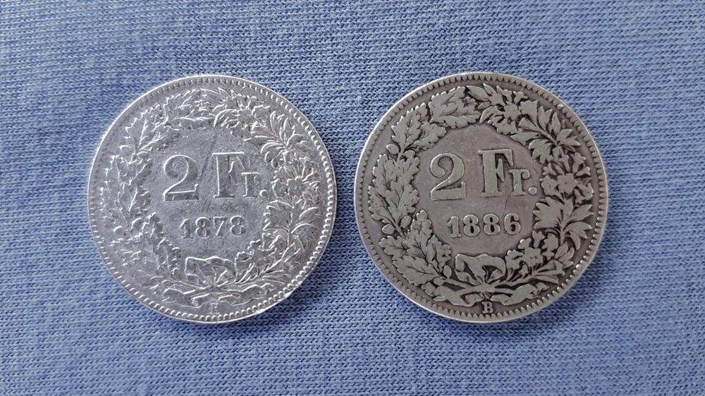 2 x 2 Franken Silbermünzen 1878 und 1886 ab nur 1 Franken !! | Kaufen auf Ricardo