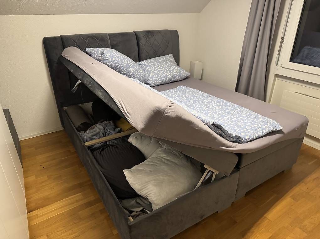 Box-Spring-Bett 180/200cm grau mit Stauraum (Gebraucht) in Bättwil für ...