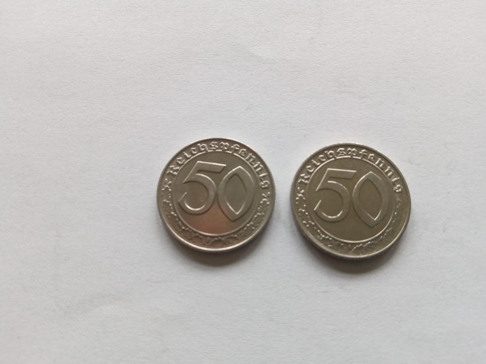 Deutsche Reich 50 Pfennige 1938 und 39 (Gebraucht) in Niederried Interl ...