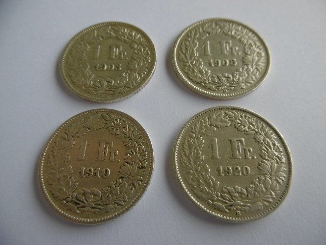 4 x 1 Franken, Silber, Schweiz (1903, 08, 10, 20) | Kaufen auf Ricardo