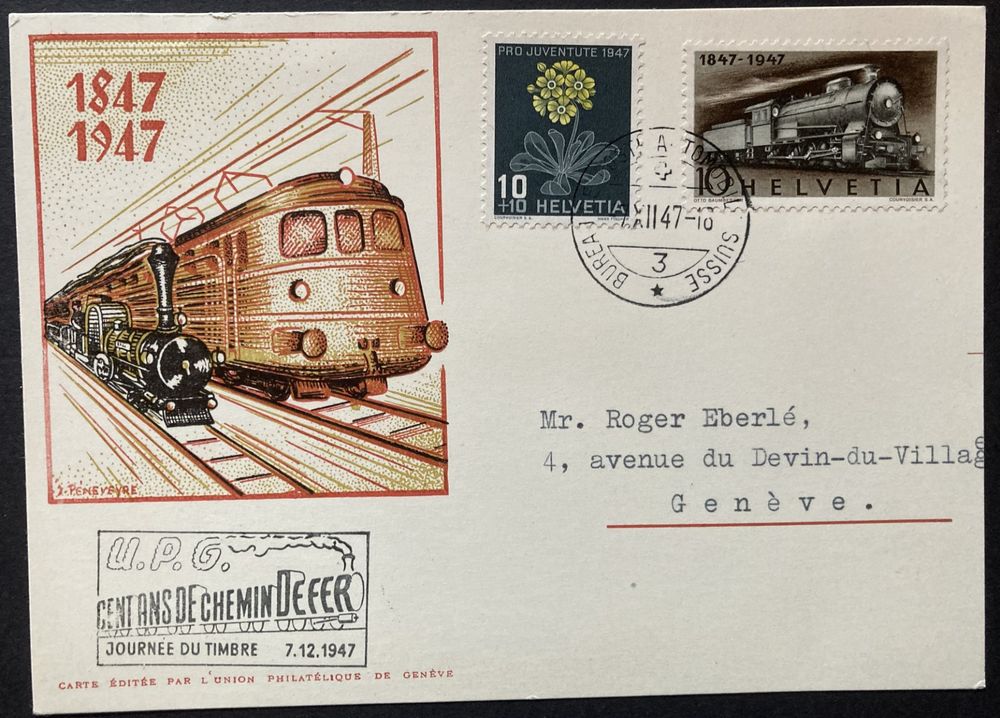 1947, TdB Karte UPG mit Automobilpost SS Genf, SBK 225 Fr. (Gebraucht) in Flawil für CHF 75 ...