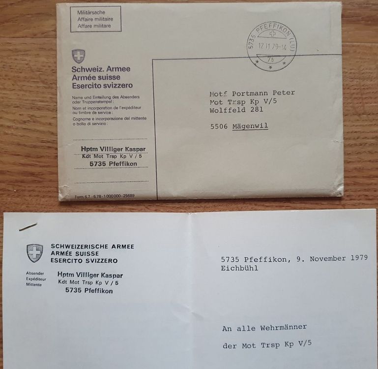 Feldpostbrief, Absender Kp Kdt Kaspar Villiger (Gebraucht) in ...