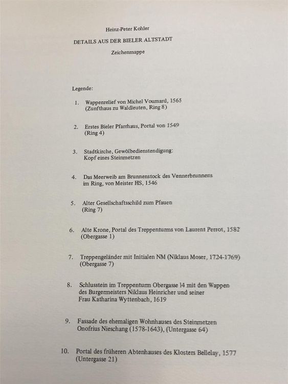 KOHLER Heinz-Peter Bieler Altstadt Zeichenmappe | Kaufen auf Ricardo