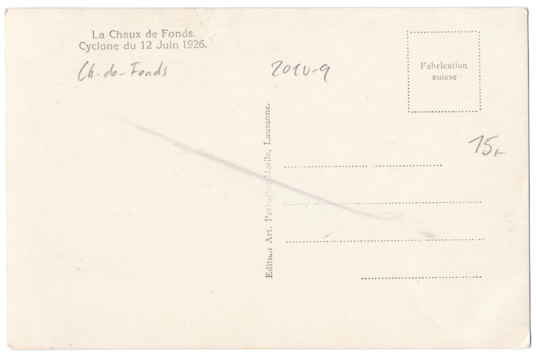 Cyclone 1926 La Chaux-de-Fonds, voitures, destruction, gens (D'occasion ...