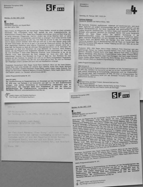 12 Fotos ZDF/SF-DRS, aus deutschen Spielfilmen von 1954 (Gebraucht) in Oberriet SG für CHF 9 ...