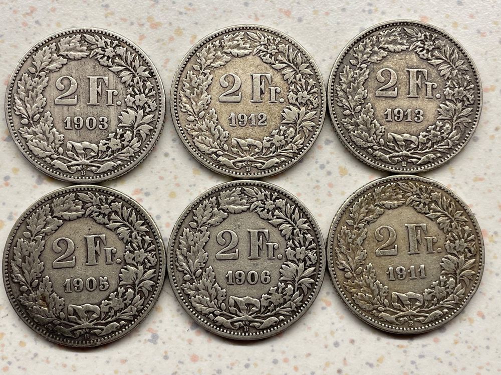 6 uralte, seltene 2 Franken in Silber | Kaufen auf Ricardo