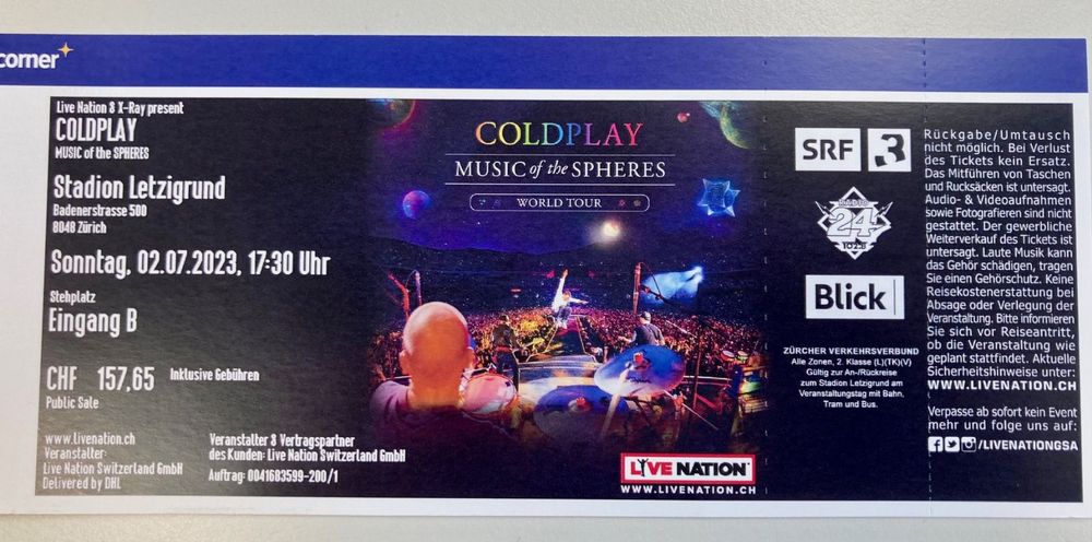 Coldplay Stehplatz-Ticket | 02.07.23 | Zürich | Kaufen auf Ricardo Coldplay Stehplatz-Ticket | 02.07.23 | Zürich | Kaufen auf Ricardo