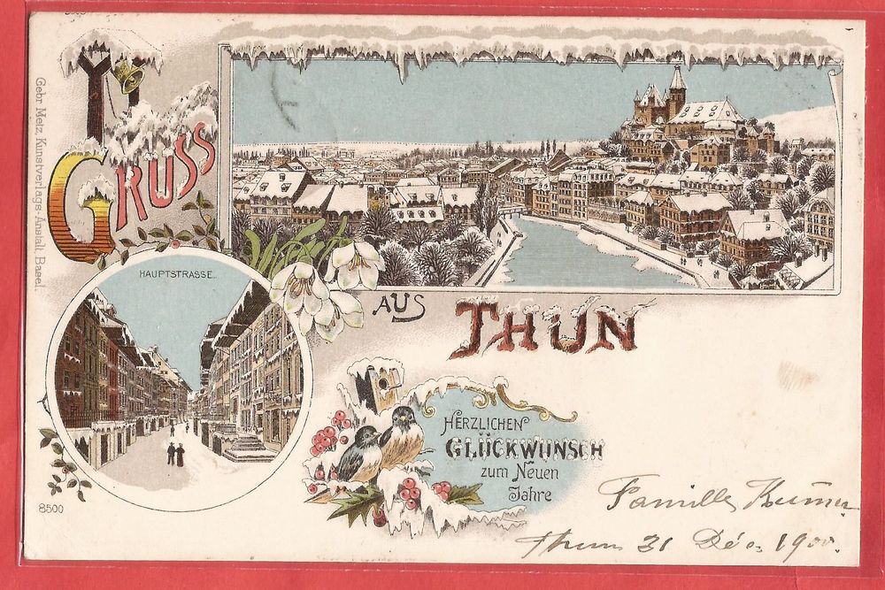 Thun mit Hauptstrasse - Winter-Litho 1900 | Kaufen auf Ricardo