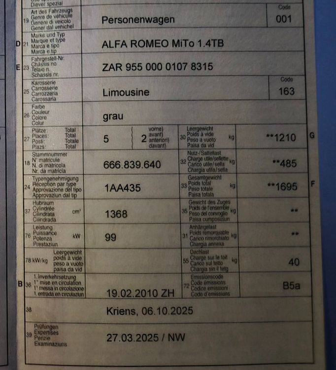 ALFA ROMEO MITO 1.4/ AB MFK 03.2025!!!! (Gebraucht) in Reiden für CHF ...