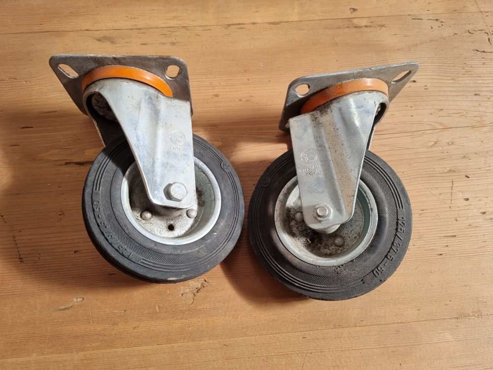 2 Transportrollen Lenkrollen Gummiräder massiv (Gebraucht) in ...