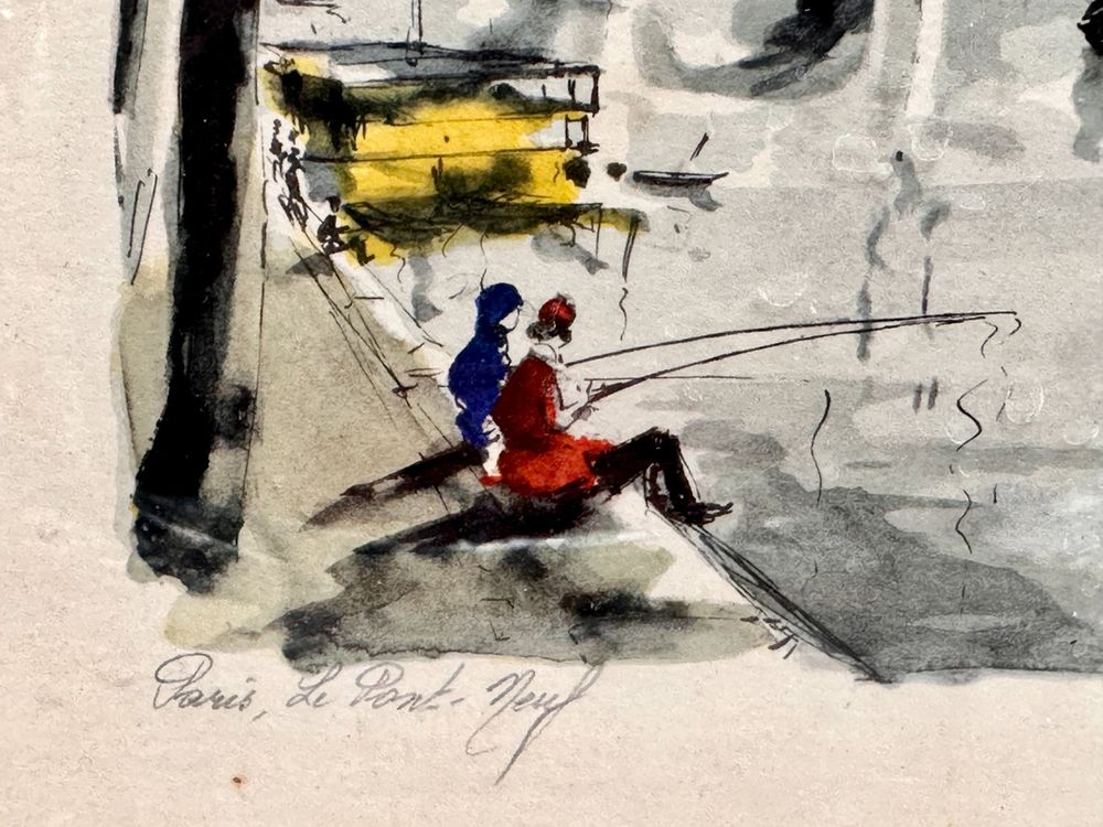 Aquarelle sur carton Paris Le Pont-Neuf signée G. LELONG (Gebraucht) in ...