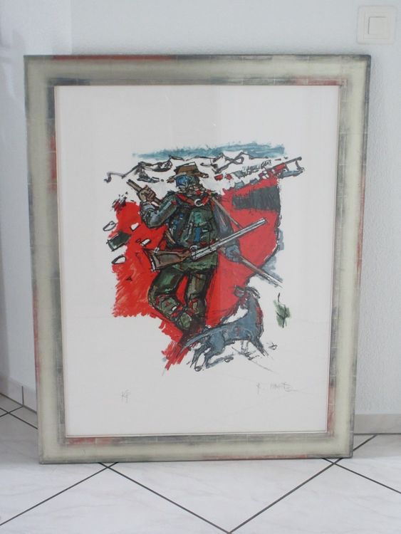 Rudolf Mirer Orig.-Litho DER NIEDERWILDJÄGER Weissblattgold (Gebraucht) in Weinfelden für CHF ...