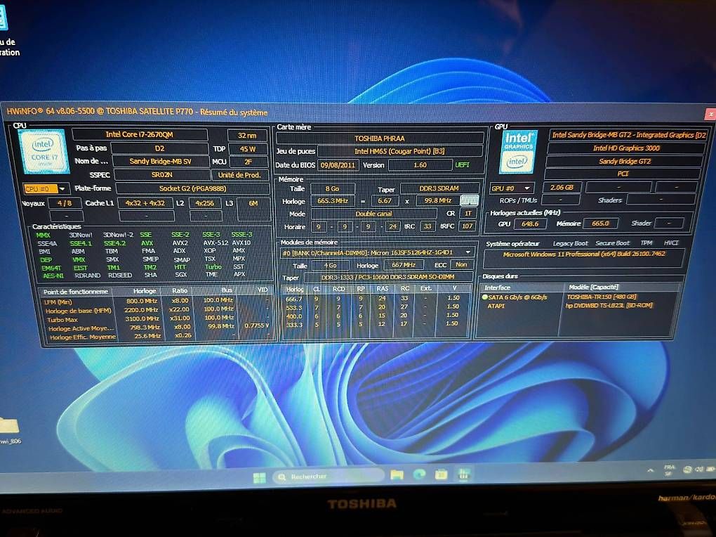 PC Portable Toshiba Satellite P770 i7 SSD Win11 (D'occasion) à Ulmiz ...