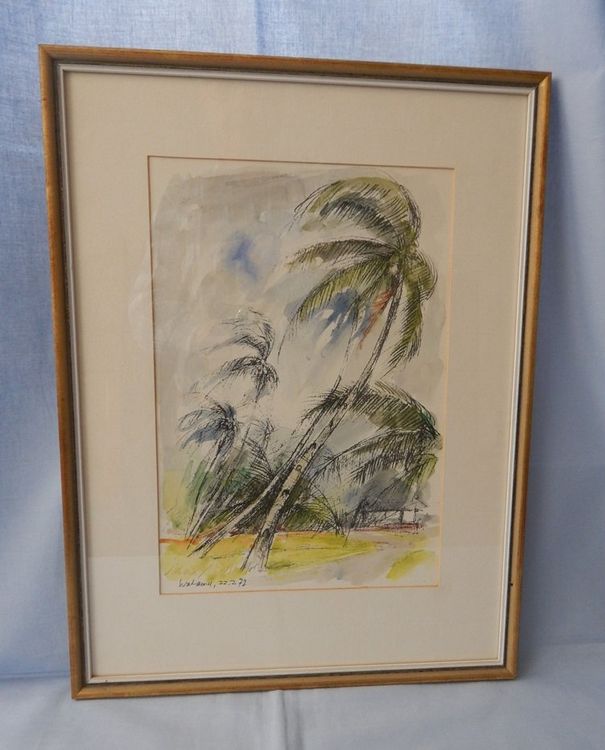 Originale Zeichnung von Max Widmer, Palmen im Wind (Gebraucht) in Gränichen für CHF 1 – mit ...
