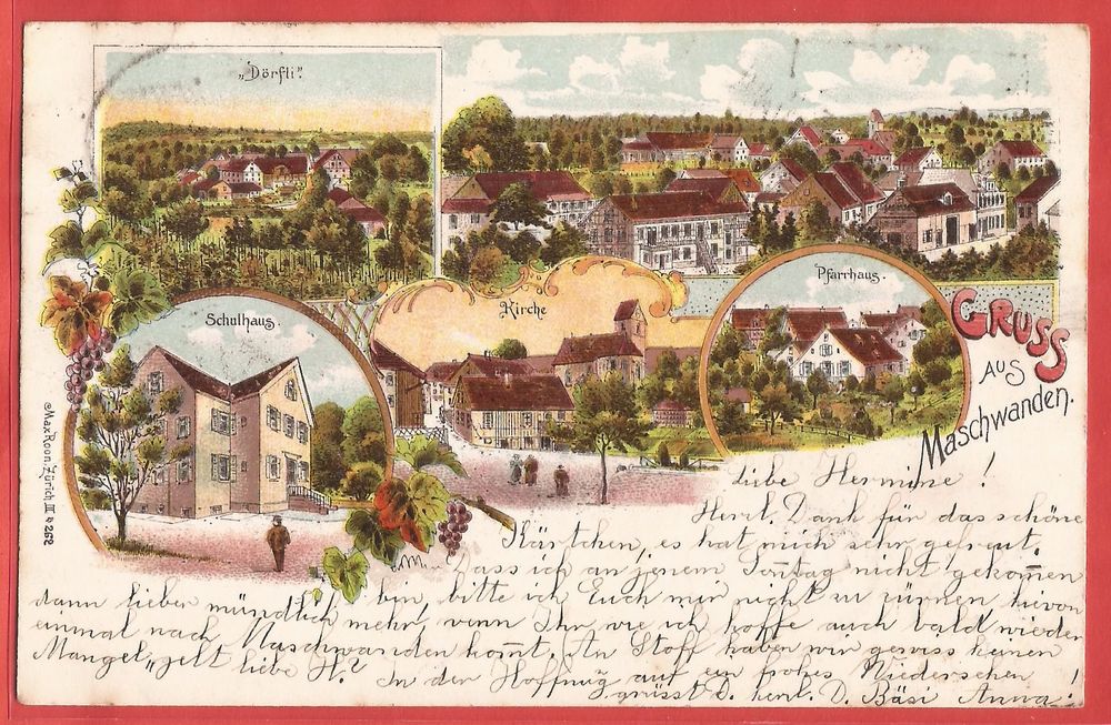 Maschwanden im Knonauer Amt - Litho 1899 - mit Balkenstempel (Gebraucht) in Fislisbach für CHF ...