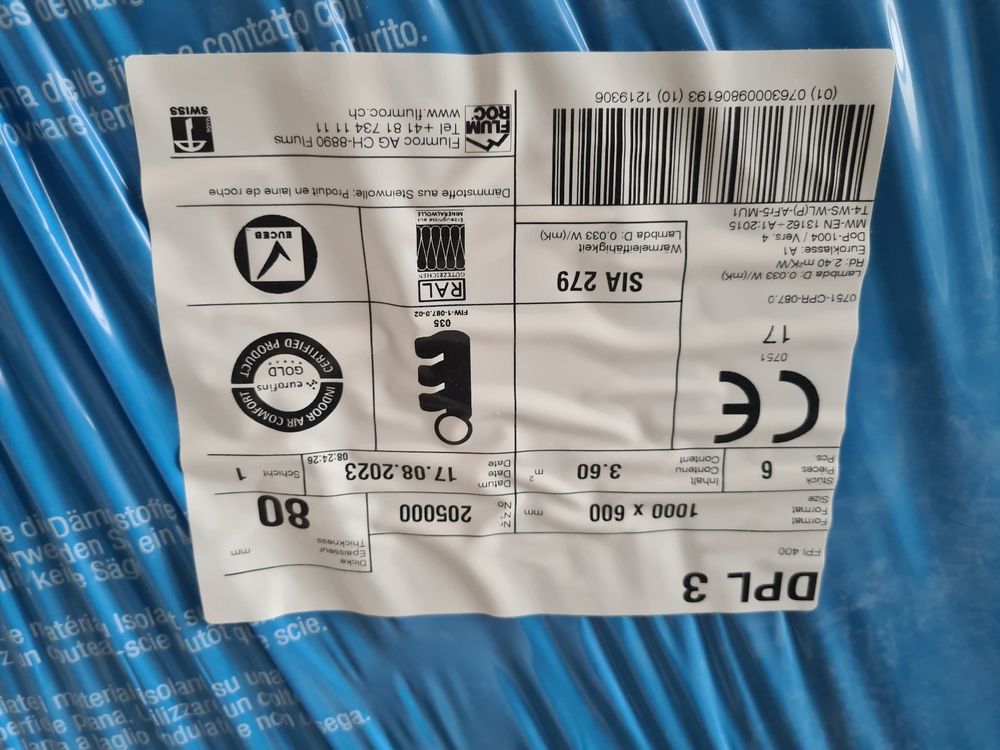 Dämmplatten Steinwolle Flumroc (80mm) DPL 3 (Neu und originalverpackt ...