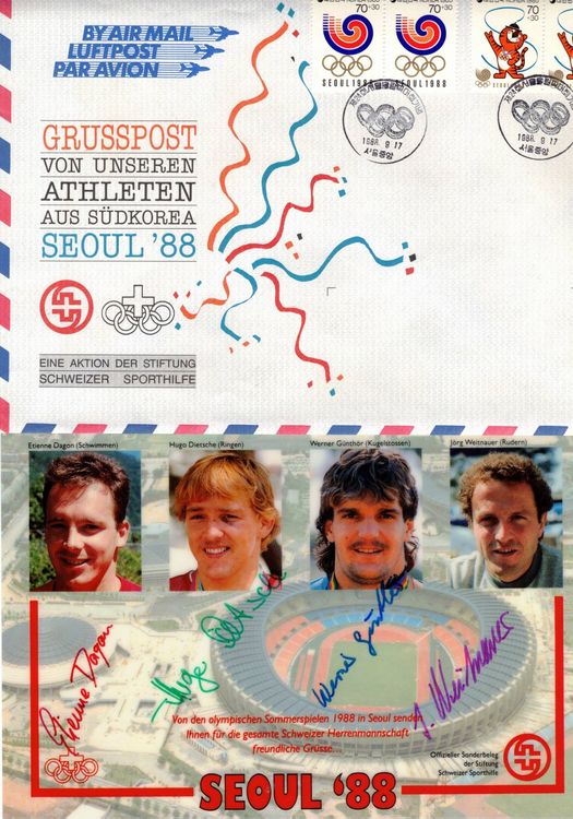 Olympia Olympiade SEOUL KOREA 1988 Briefmarken Autogramme (Gebraucht) in Widnau für CHF 2 – mit ...