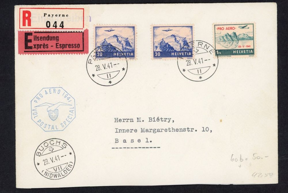 Flugpost 1941 SF 41.1c franz. Mit Telegraphenstempel | Kaufen auf Ricardo