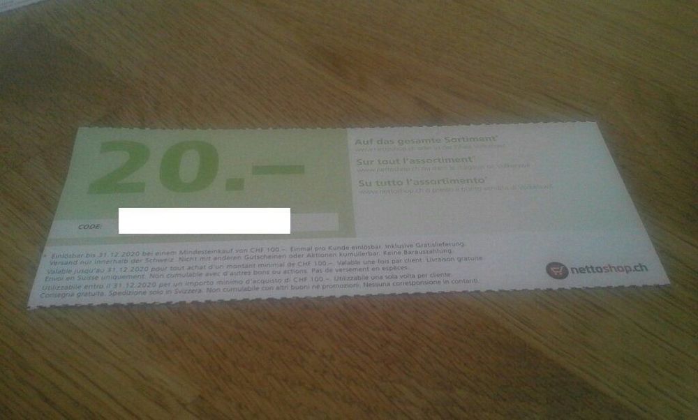 20 CHF Rabattcode / Gutschein NETTOSHOP (Neu und originalverpackt) in le Mont-sur-Lausanne für ...