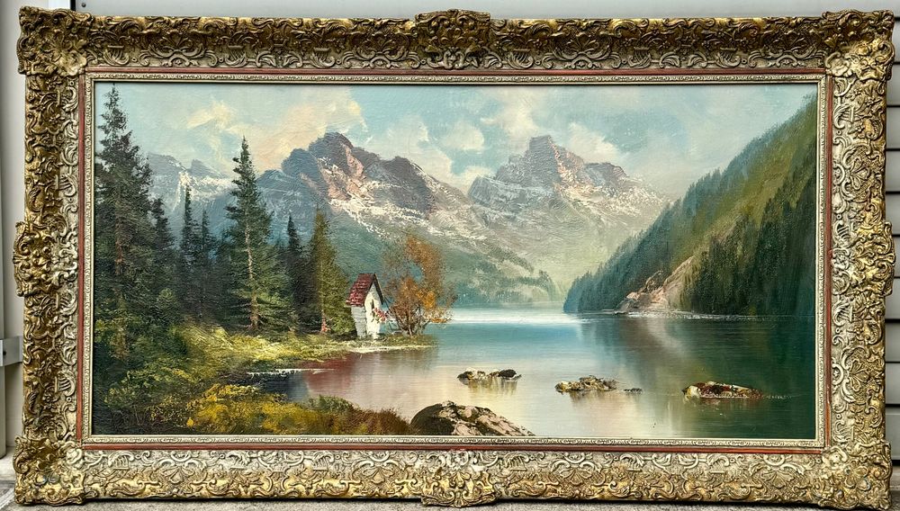 Grosse Landschaft Gemälde mit See und Bergen unleserlich Sig (Gebraucht) in Root für CHF 185 ...