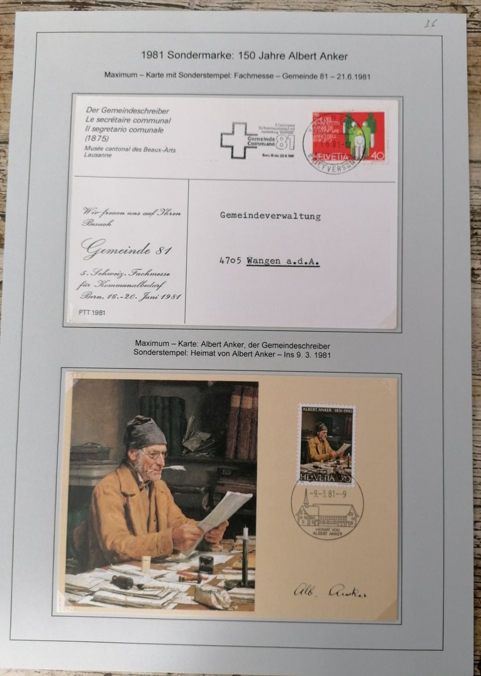 Albert Anker Postkarten und Briefmarken zum 150Jahre Jub. (Gebraucht ...