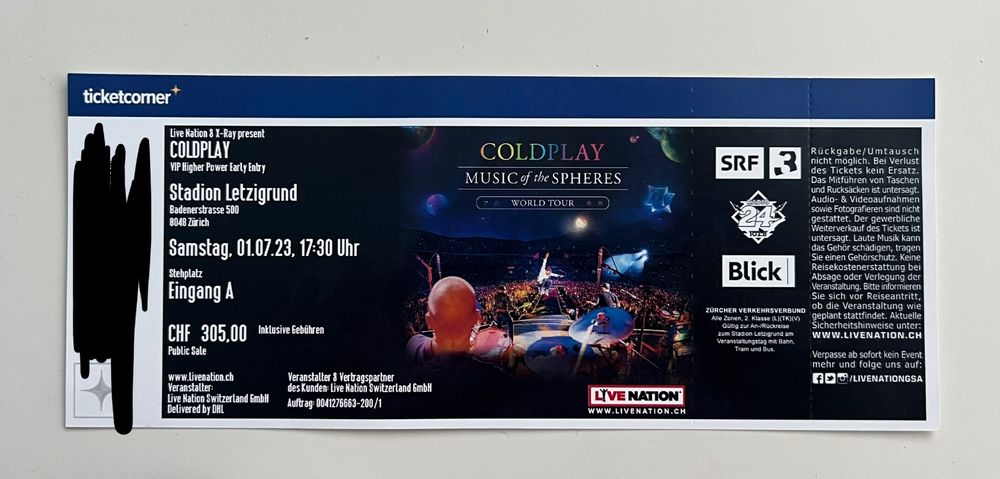 Coldplay VIP Early Entry Standing Ticket, Zürich, 01.07.23 | Kaufen auf ...