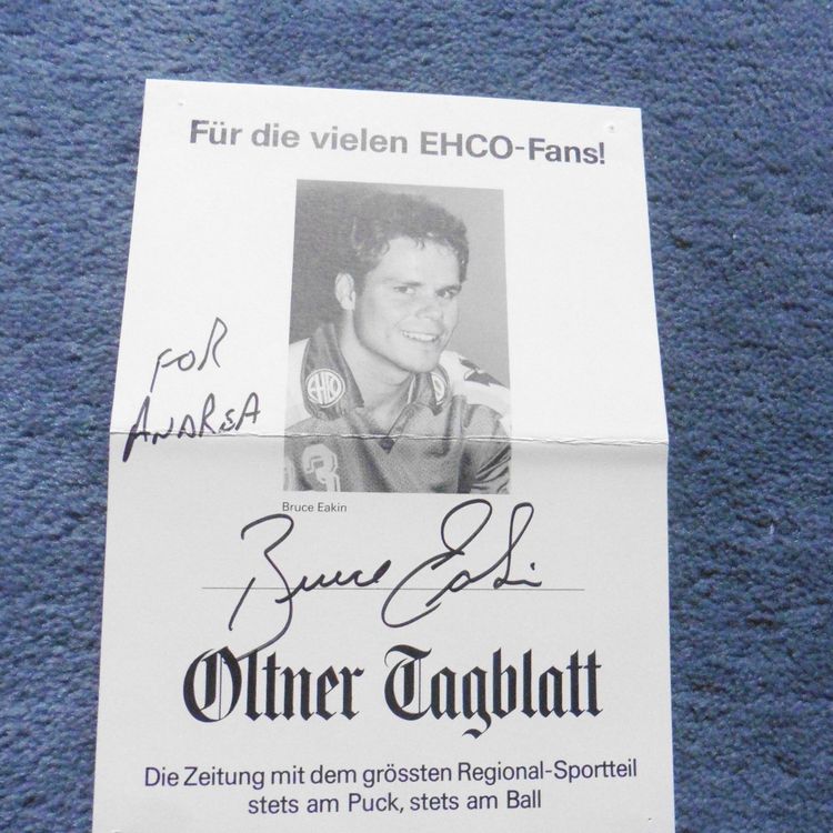 Bruce Eakin,EHC Olten,Foto,Autogramm,80-er Jahre,Tagblatt (Gebraucht ...