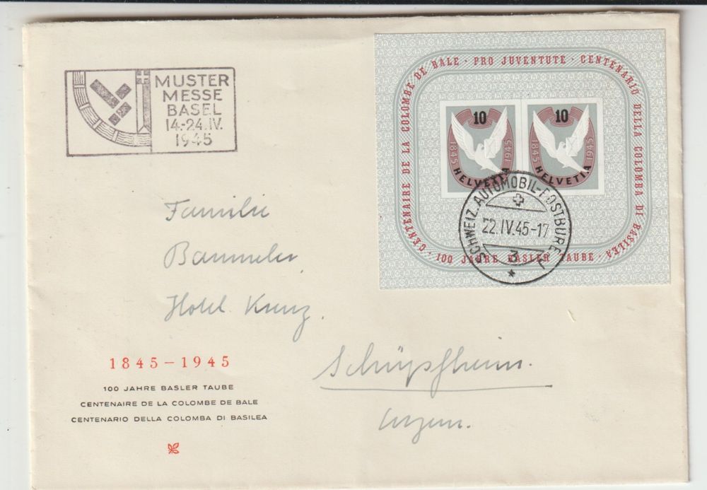 Brief mit Basler Tauben Block 1945 Automobil-Postbureau | Kaufen auf Ricardo