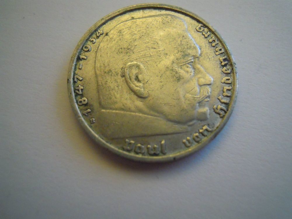 1938 2 Reichsmark B silber Paul von Hindenburg (Gebraucht) in Kriegstetten für CHF 12.2 – mit ...