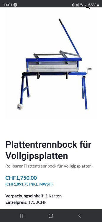 Gebrauchter Vollgipsplatten Trennbock (Gebraucht) in Hasle LU für CHF ...