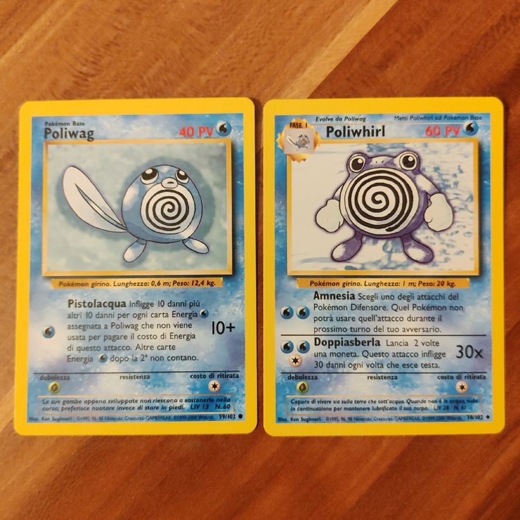 POKÉMON Poliwag Poliwhirl Base Set ITA 38+59/102 cards 2000 (Usato) a ...