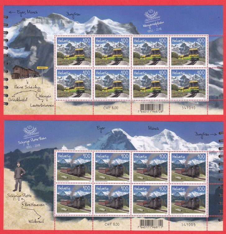 2018 Jungfraubahn+Schynigeplatte 16x1Fr. ** Postfrisch ** (Neu (gemäss Beschreibung)) in ...