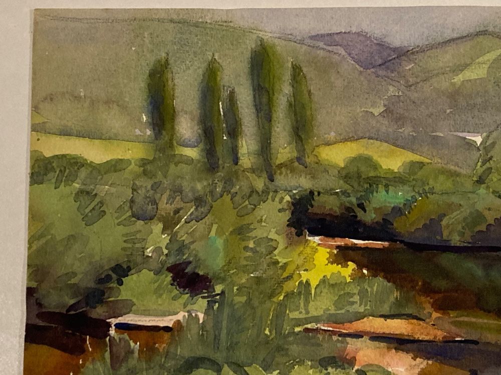 Aquarell nicht signiert mit Bach, Böschung und Wiese | Kaufen auf Ricardo