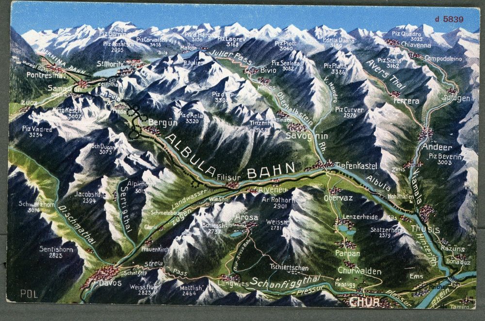 AK col Albula - Bahn GR Vogelschaukarte RhB ≈ 1930 (Gebraucht) in Basel für CHF 4 – mit ...