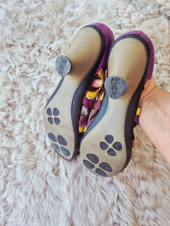 SCHUHE FLY LONDON 40 LEDER CUT OUTS PUMPS LILA GELB SANDALE (Gebraucht ...