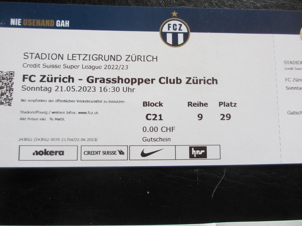 Tickets für FCZ - GC Zürich vom 21.05.2023 (Neu und originalverpackt ...