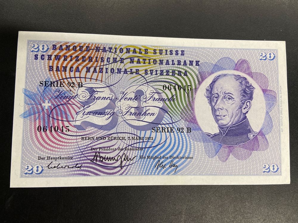 20 Fr.-Note Schweiz 1973 fast bankfrisch | Kaufen auf Ricardo