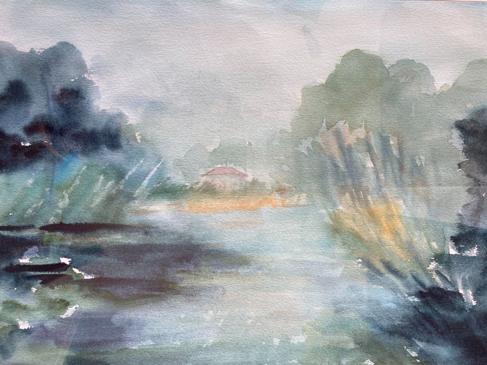 GEMÄLDE AQUARELL LANDSCHAFT SEE NICHT SIGNIERT GERAHMT | Kaufen auf Ricardo