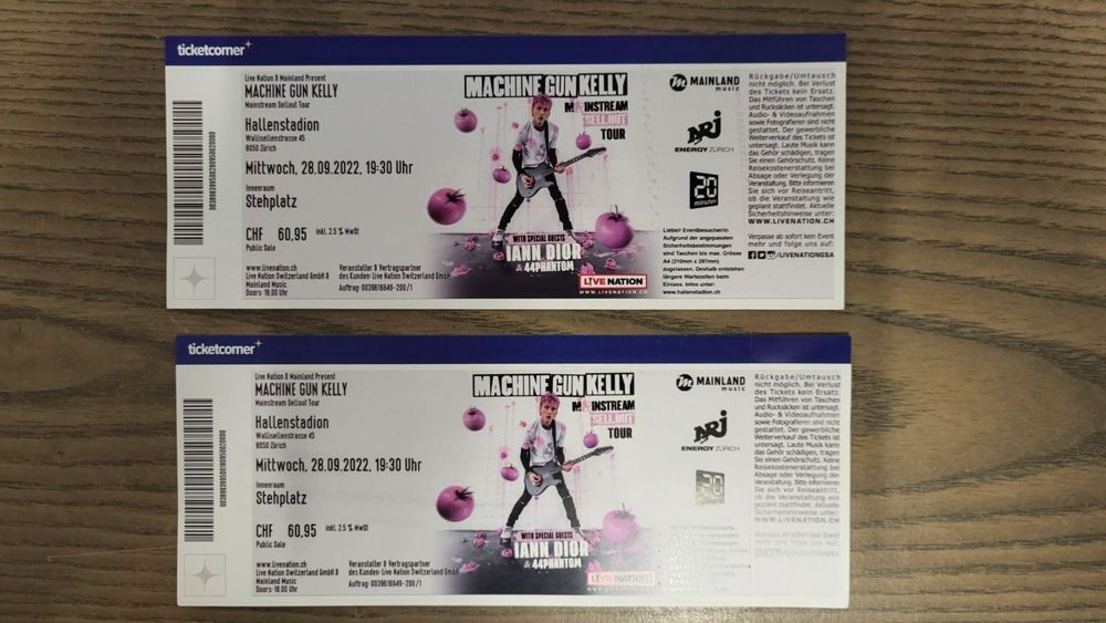 2 Tickets für das MACHINE GUN KELLY Konzert | Kaufen auf Ricardo