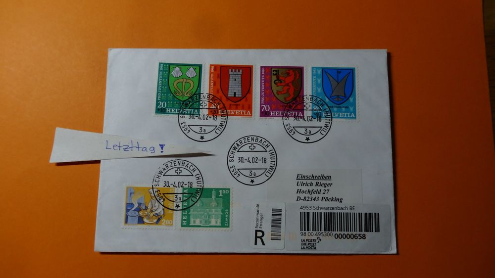 SCHWARZENBACH ( HUTTWIL) BE R -Brief Letzttag !! 30.4.02 23 (Gebraucht ...
