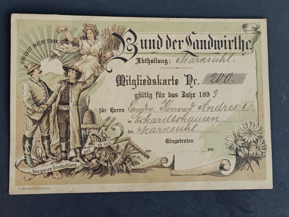 Alte Litho Karte / Bund der Landwirte - Jahr 1893 | Kaufen auf Ricardo